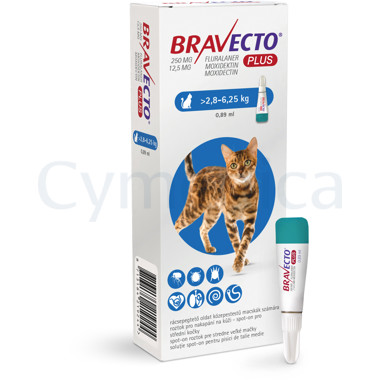 Bravecto Plus M Cat 250 mg / 12,5 mg roztok pro nakapání na kůži - spot-on pro střední kočky (>2 ...